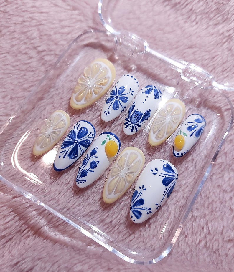 Porcelain and Lemons Press on Nails, Porcelain Inspired Nails ...