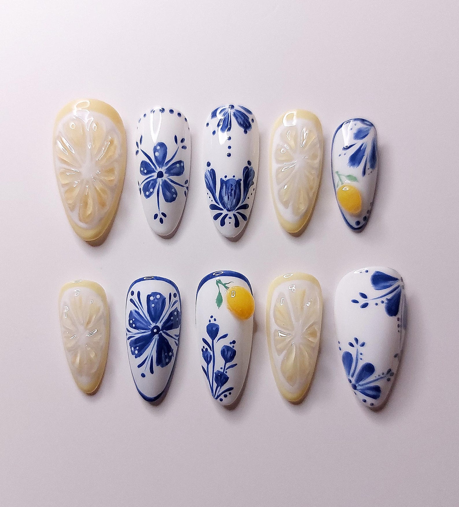 Porcelain and Lemons Press on Nails, Porcelain Inspired Nails ...