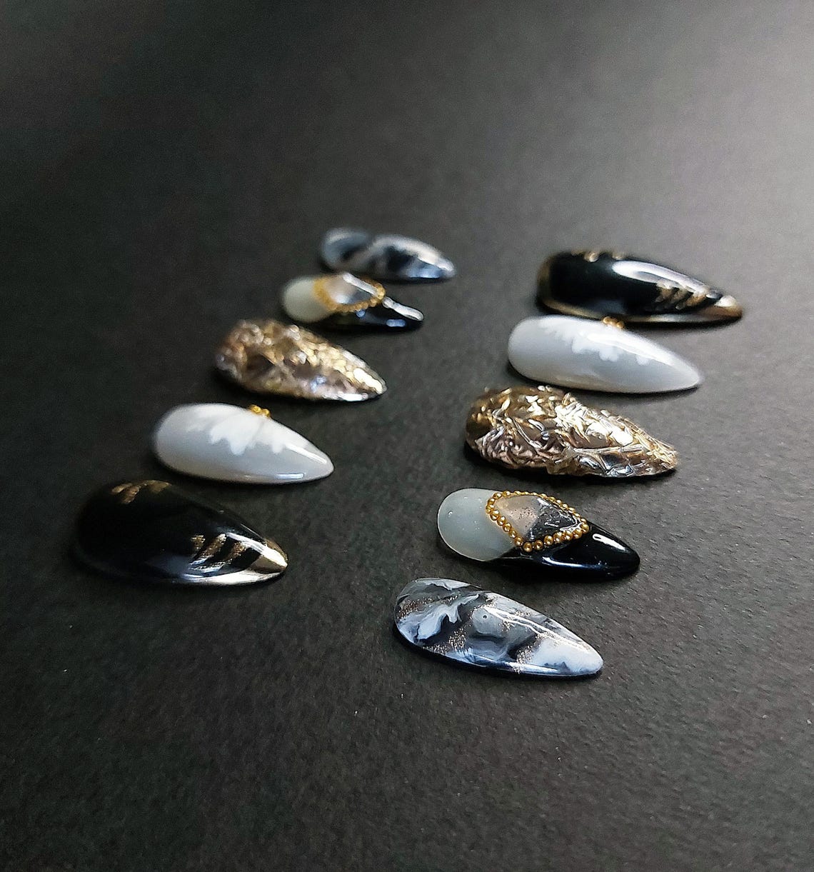 Black and Gold Press on Nails, Marble Design, Gold Designs and Gold ...