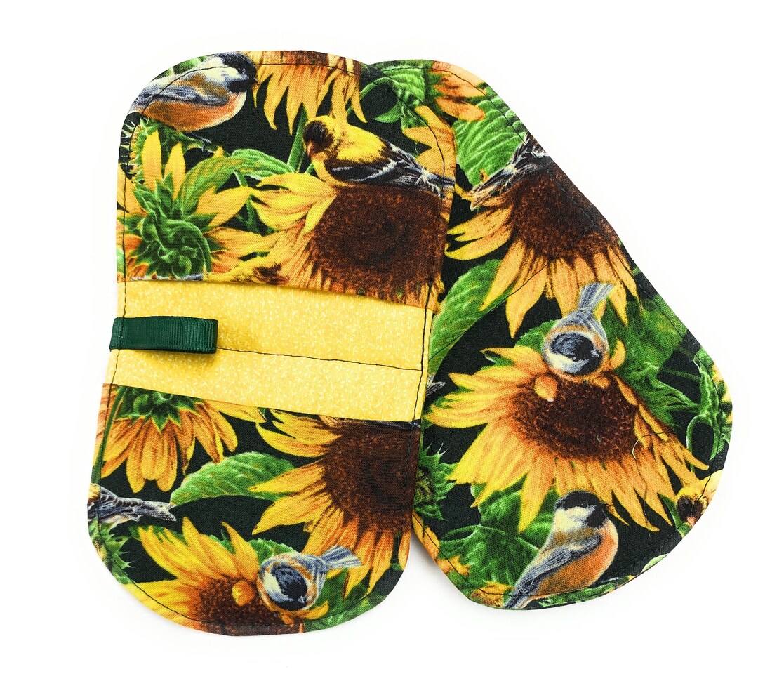 Set of 2 - Sunflowers Song Birds Chickadees Yellow Brown Green Oval Pot ...