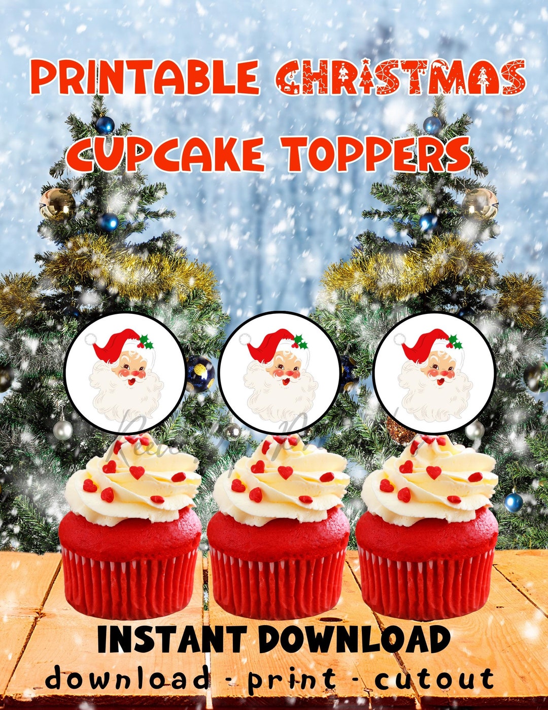 Santa Claus Printable Cupcake Toppers & Stickers 2-inch Round Instant ...