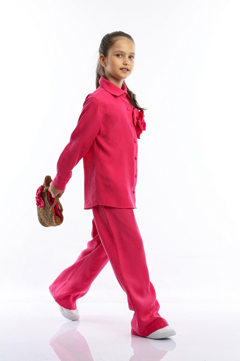 Girls Pantsuit, Girls Pantsuit With Handmade Rose Accessory, Girls ...