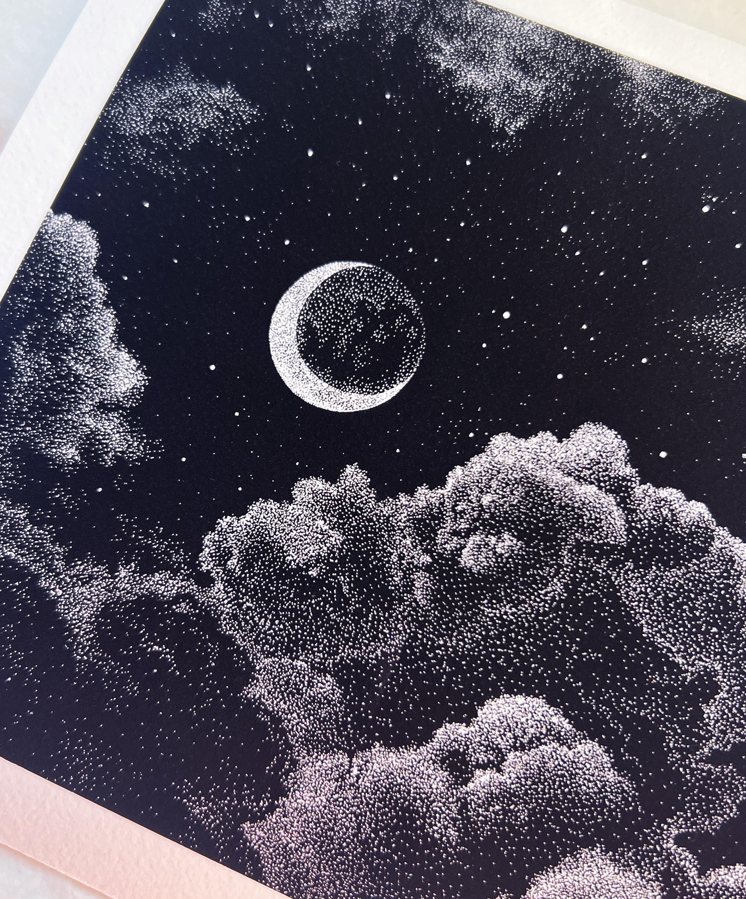 Starry Night, Art Print, Stippling Drawing, Black and White Art ...
