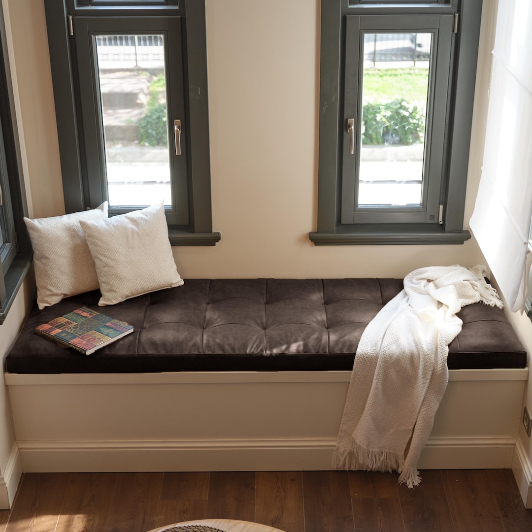 Custom Leather Bench Cushion, Leather Tufted Bench Seat, Comfortable ...