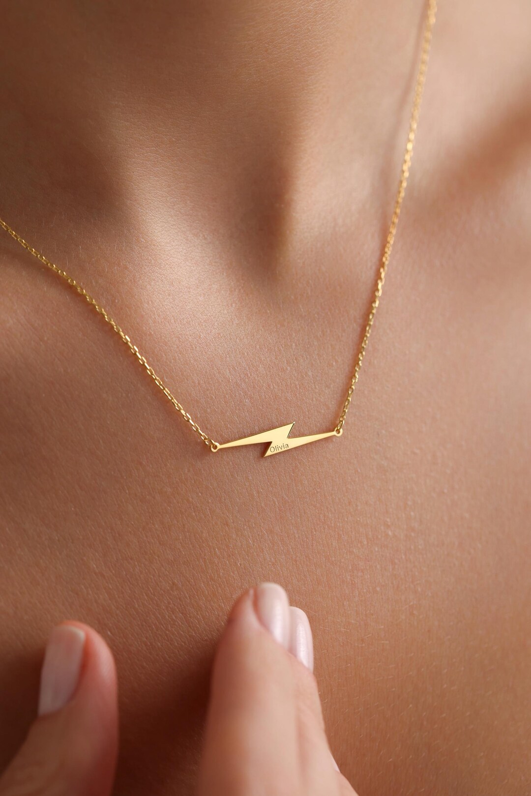 Personalized Lightning Bolt Necklace: Custom Name, Sterling Silver - Etsy