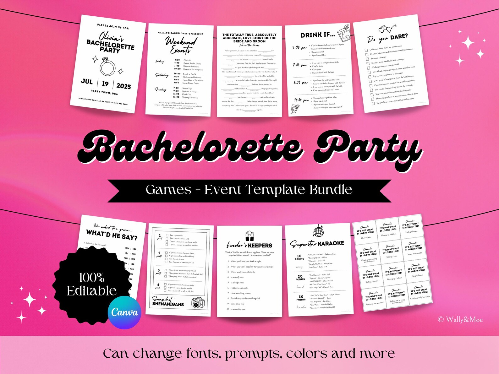 Bachelorette Party Games and Event Template Bundle | 100% Editable ...