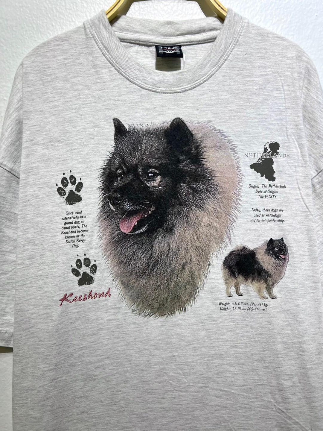 Vintage 1990s Keeshond Dutch Barge Dog Breed Info T Shirt Netherlands ...