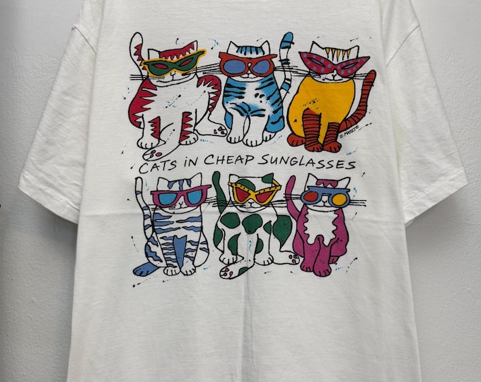 Vintage 90s Cats in Cheap Sunglasses T-shirt Cool Feline Humor Tee Size ...