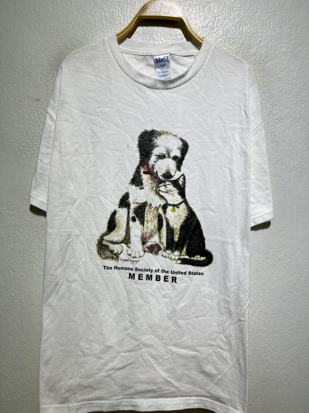 Vintage 90s Humane Society Member T-shirt Dog and Cat Hug Animal Rights ...