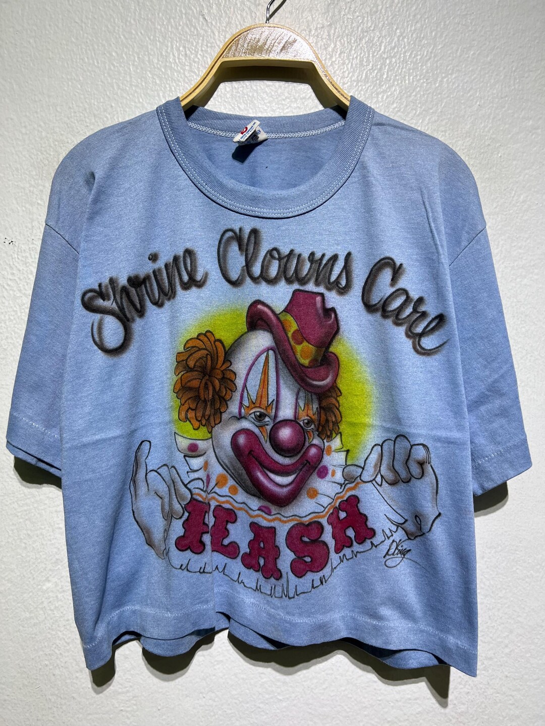 Vintage 90s Shrine Clowns Care Airbrush T-shirt Cropped Fit Bold Clown ...
