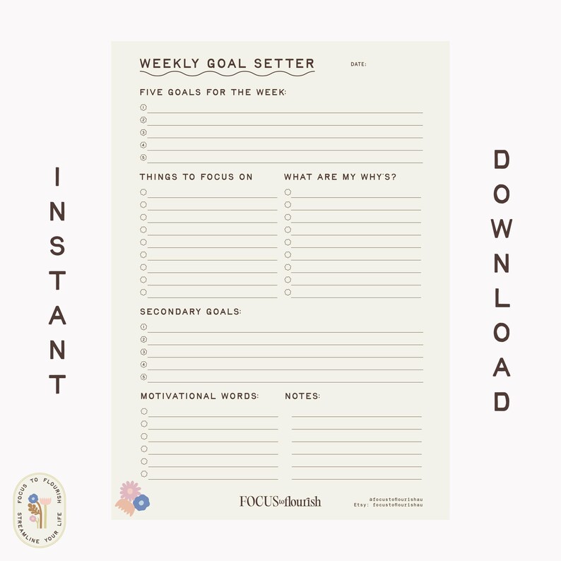 Weekly Goal Planner Printable, Weekly Printable Planner Template ...