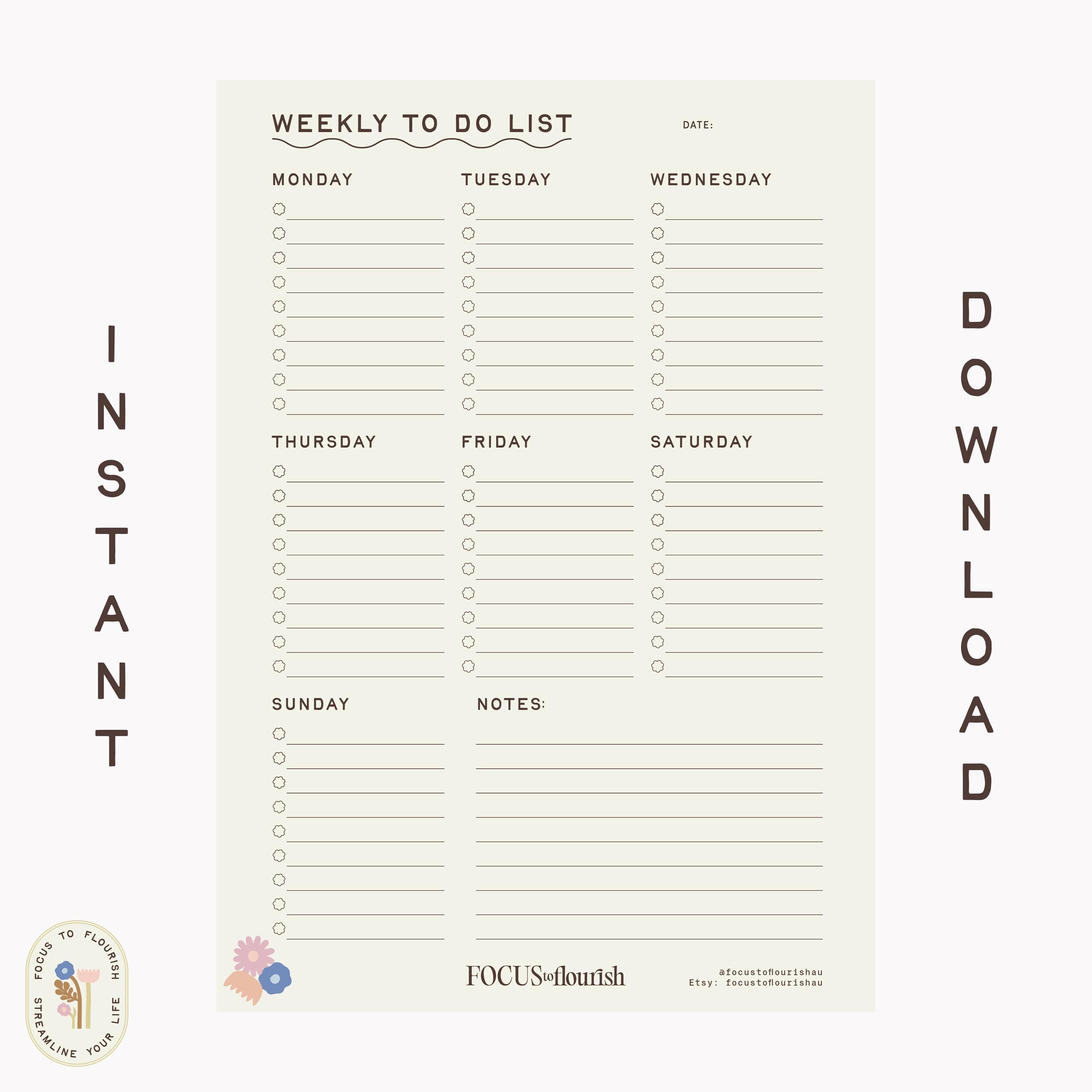 Weekly to Do List Printable, Weekly Printable Planner Template, Minimal ...