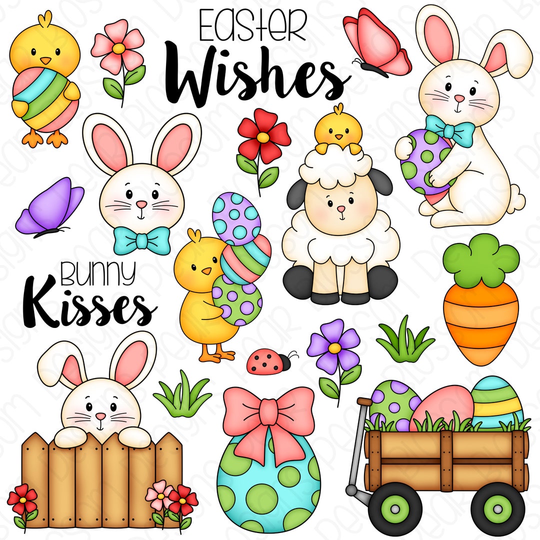 Easter Wishes Hand Drawn Digital Clipart - Set of 19 - Instant Download ...