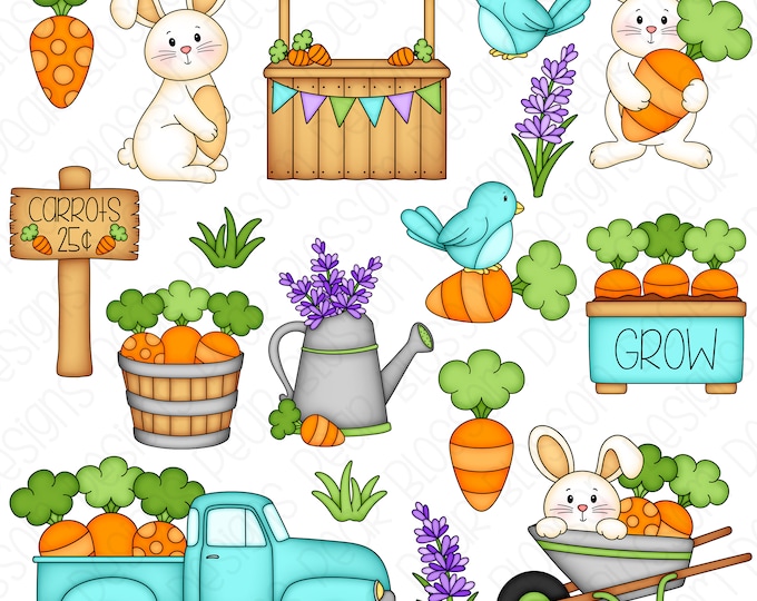 Easter Clipart Set - Hand Drawn Digital Clipart - Easter Bunny, Baby ...