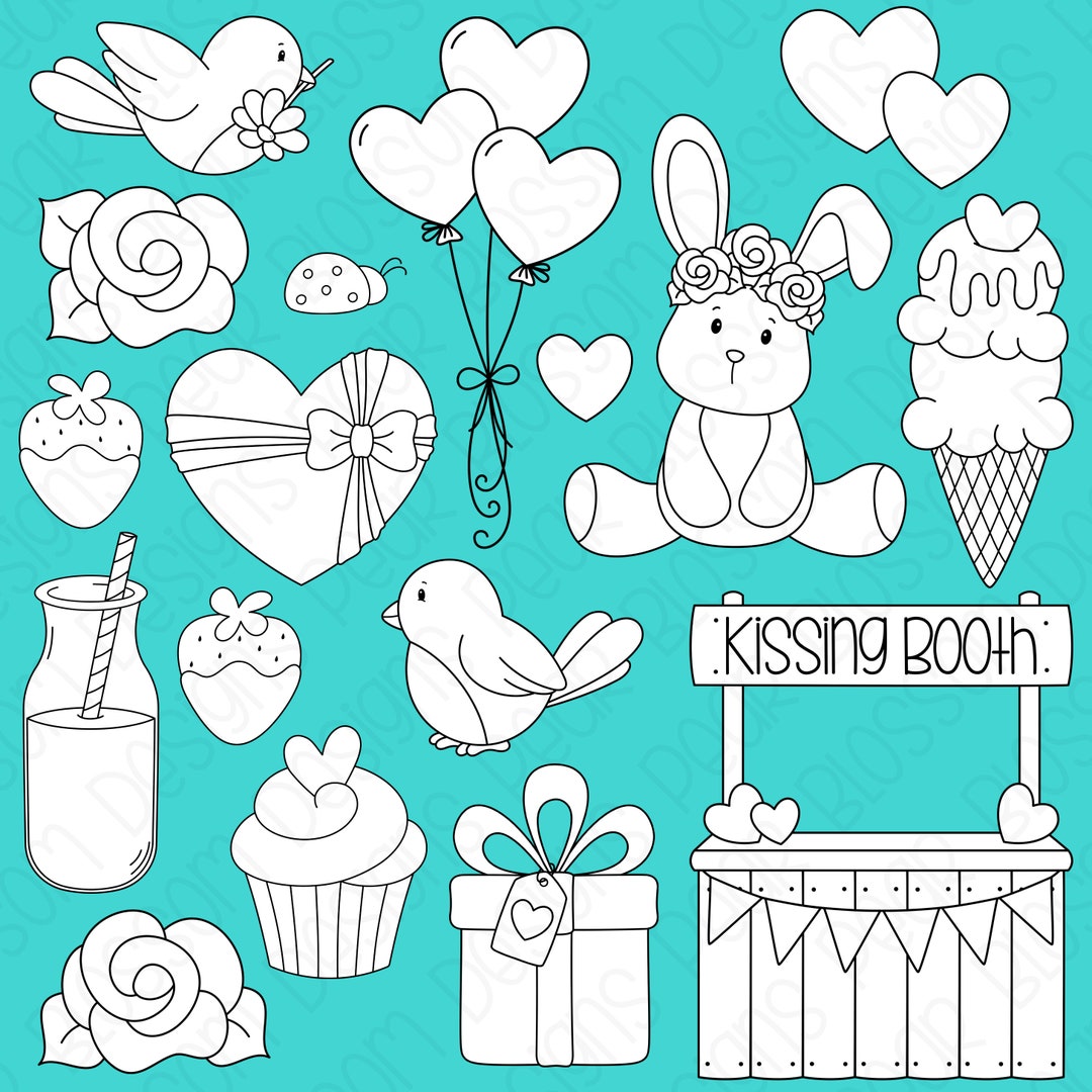 Valentine's Day - Hand Drawn - Digital Stamps, Digistamps, Clipart ...