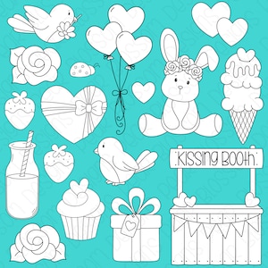 Valentine's Day - Hand Drawn - Digital Stamps, Digistamps, Clipart ...