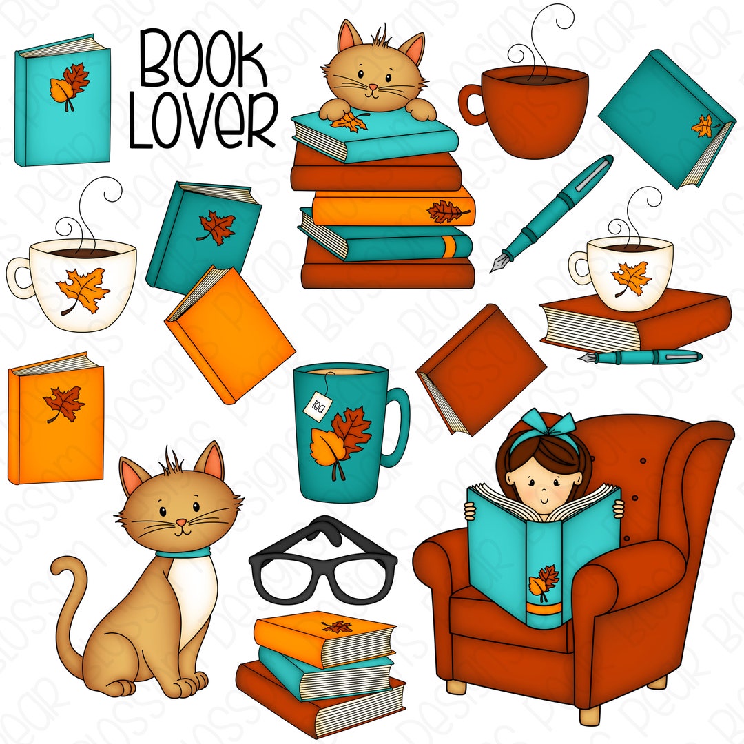 Fall Book Lover Hand Drawn Digital Clipart - Set of 16 - Autumn Coffee ...