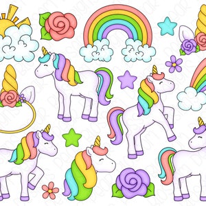 Unicorns and Rainbows Clipart Set - Hand Drawn Digital Clipart - Item ...