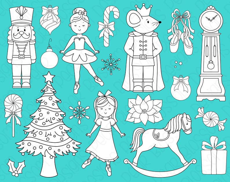 Nutcracker Ballet Christmas Hand Drawn Digital Stamps, Digistamps ...