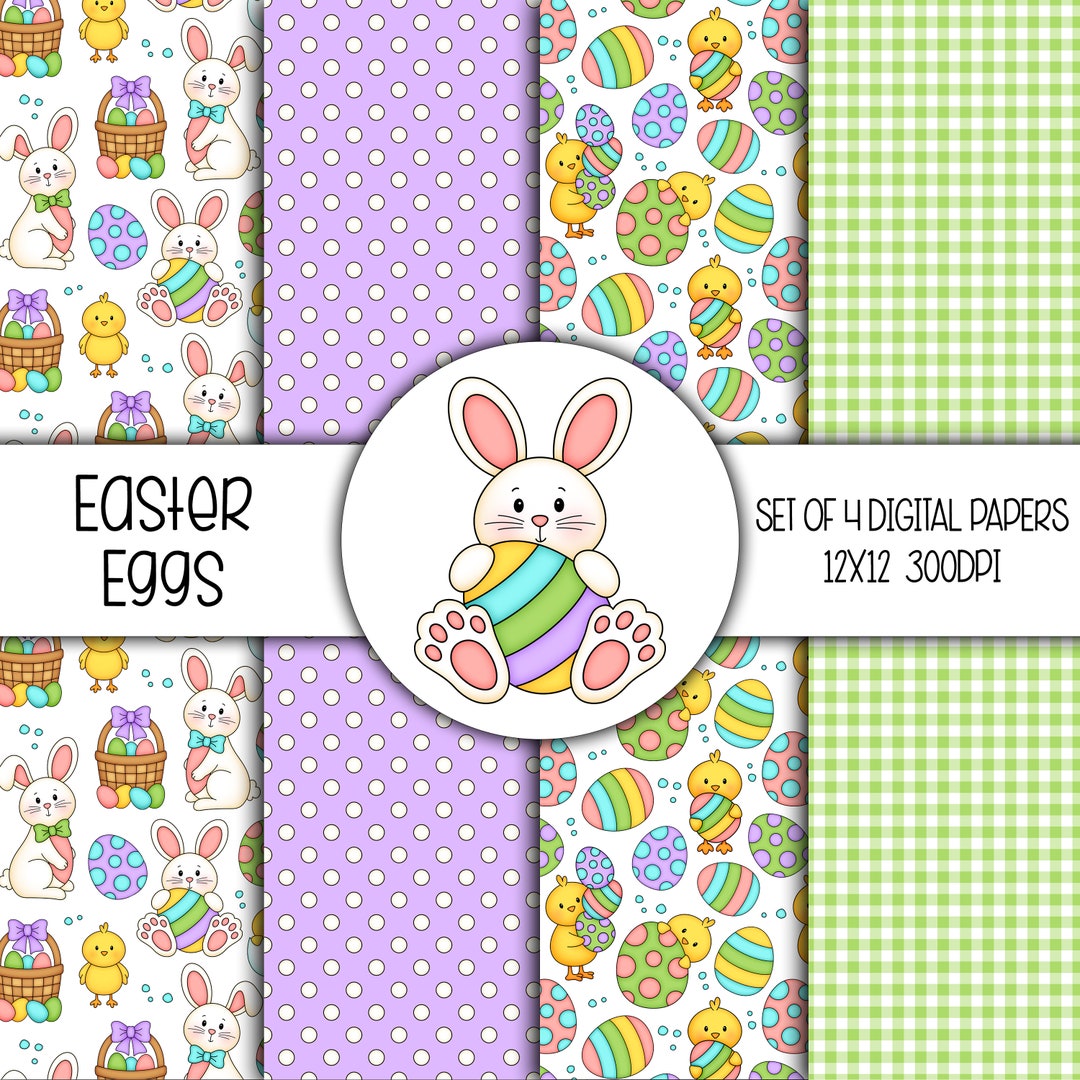 Easter Eggs Hand Drawn Digital Paper Mini Pack - Set of 4 - Easter ...