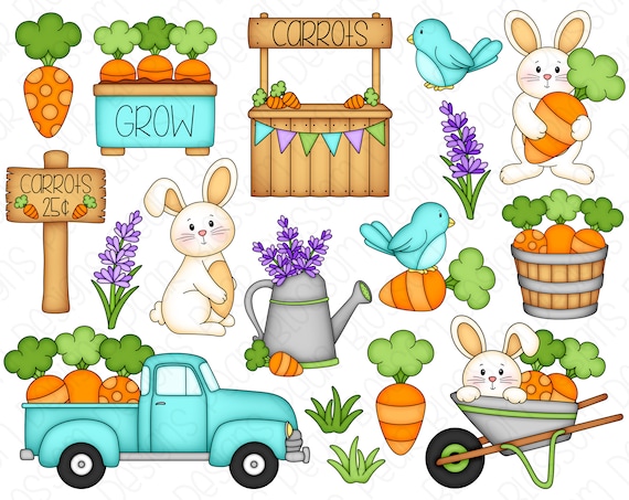 Spring Carrot Farm Clipart Set Hand Drawn Digital Clipart - Etsy