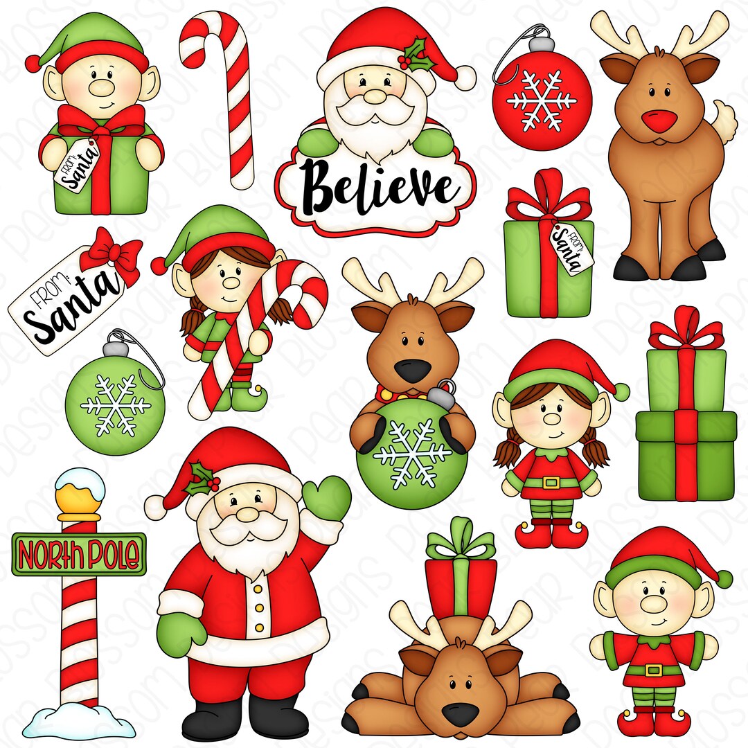 Santa's Helpers Christmas Hand Drawn Digital Clipart - Set of 16 ...