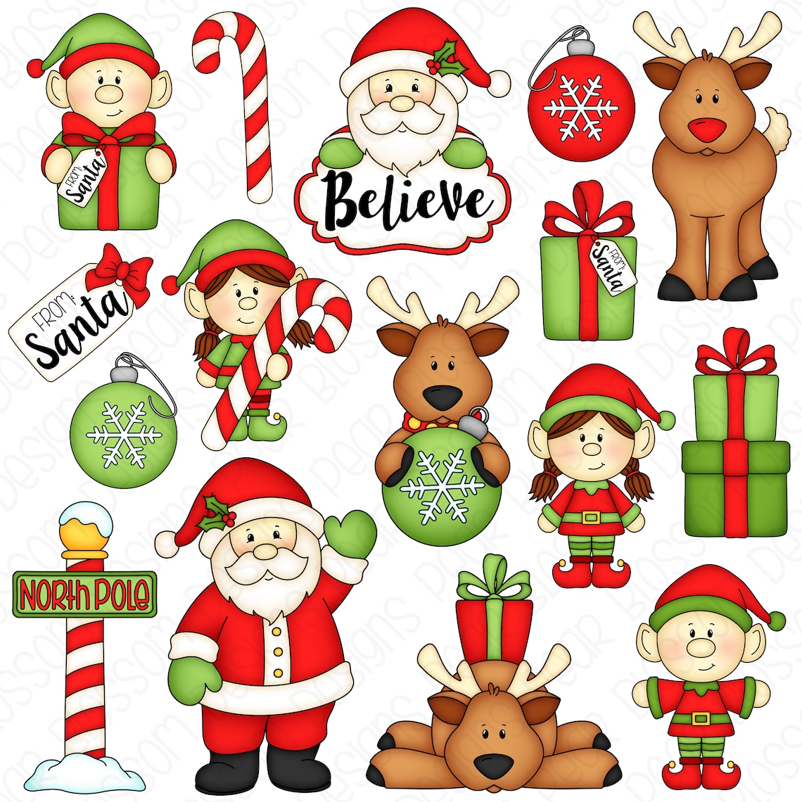 Santa's Helpers Christmas Hand Drawn Digital Clipart Set | Etsy