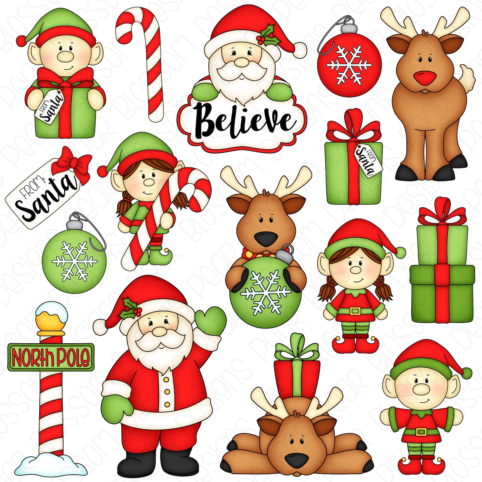 Santa's Helpers Christmas Hand Drawn Digital Clipart Set | Etsy