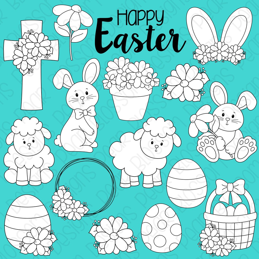 Floral Easter Digital Stamps, Digistamps, Clipart - Instant Download ...