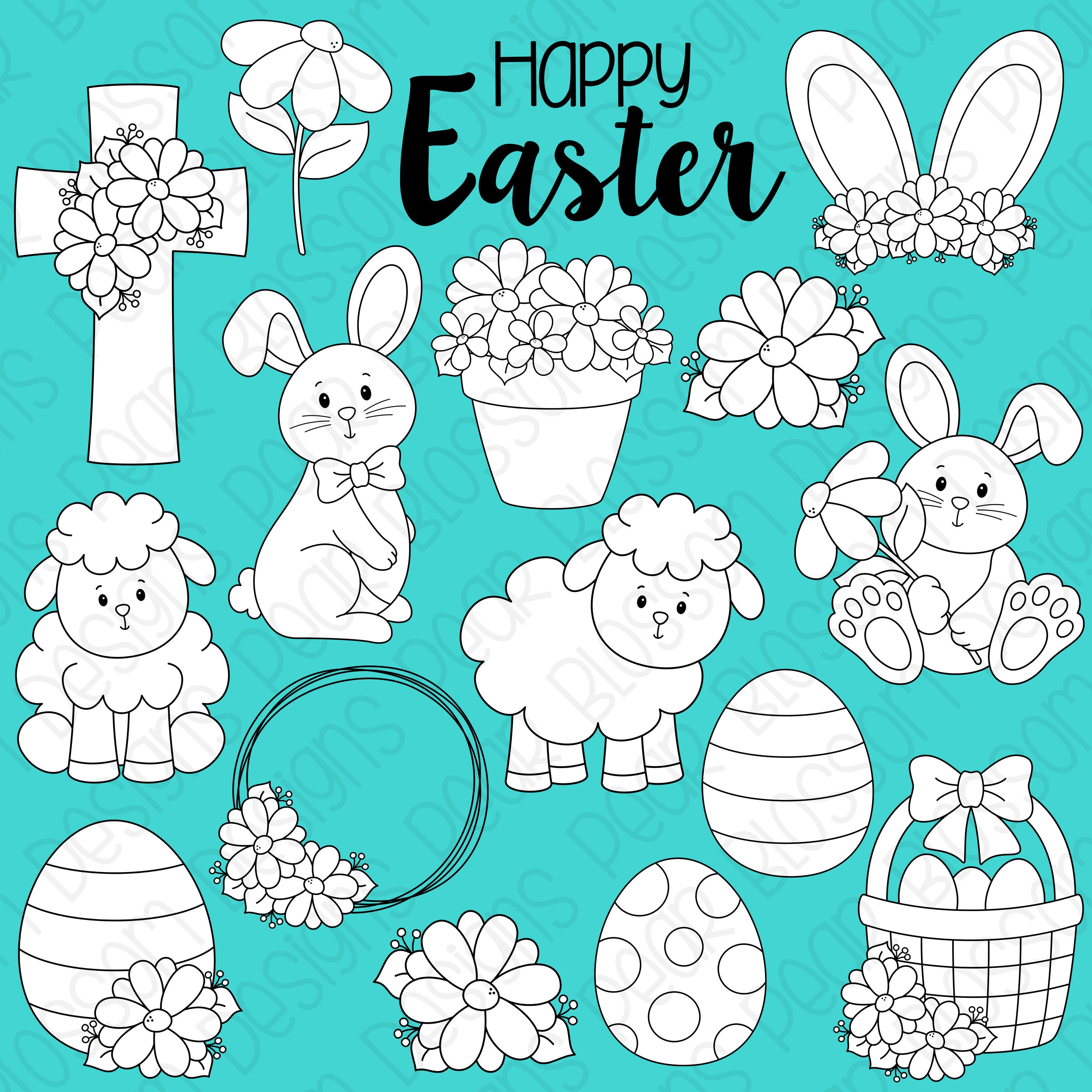 Floral Easter Digital Stamps, Digistamps, Clipart - Instant Download ...