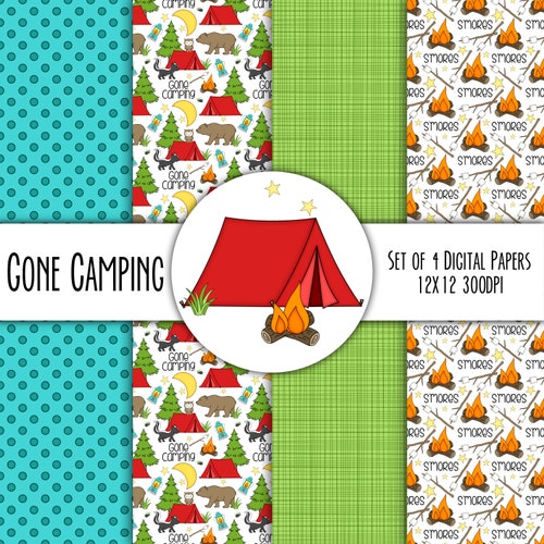 Gone Camping Hand Drawn Digital Paper Mini Pack Set of 4 - Etsy