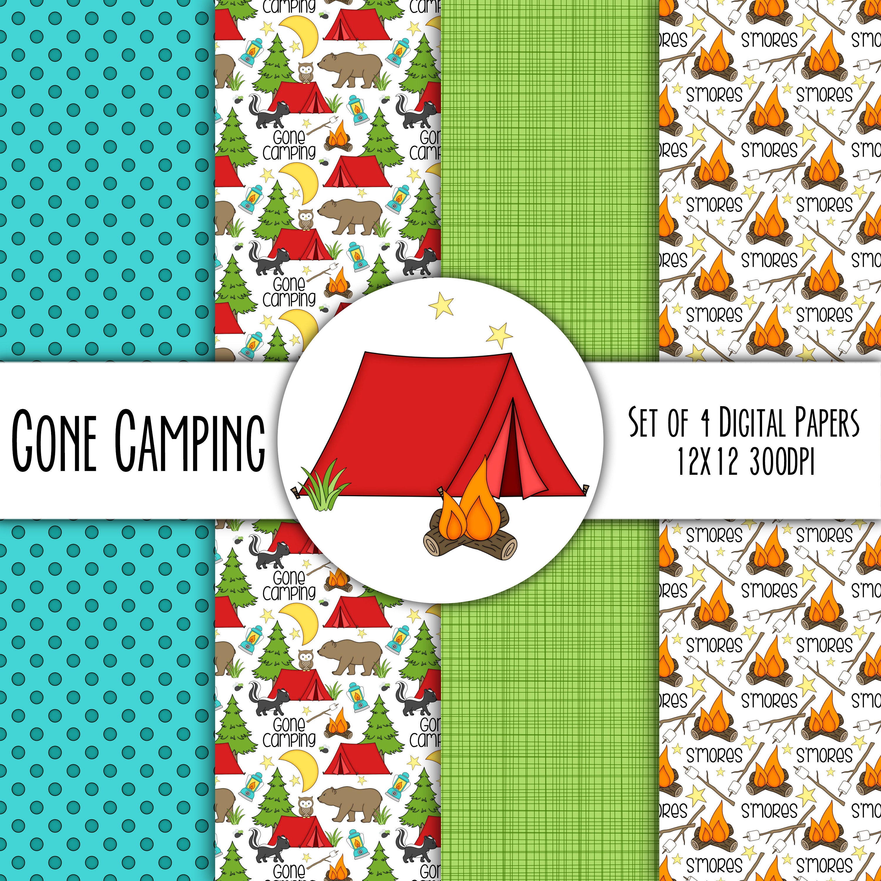 Gone Camping Hand Drawn Digital Paper Mini Pack Set of 4 - Etsy