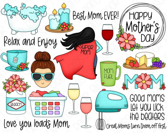 Mother's Day Clipart Set Hand Drawn Digital Clipart - Etsy