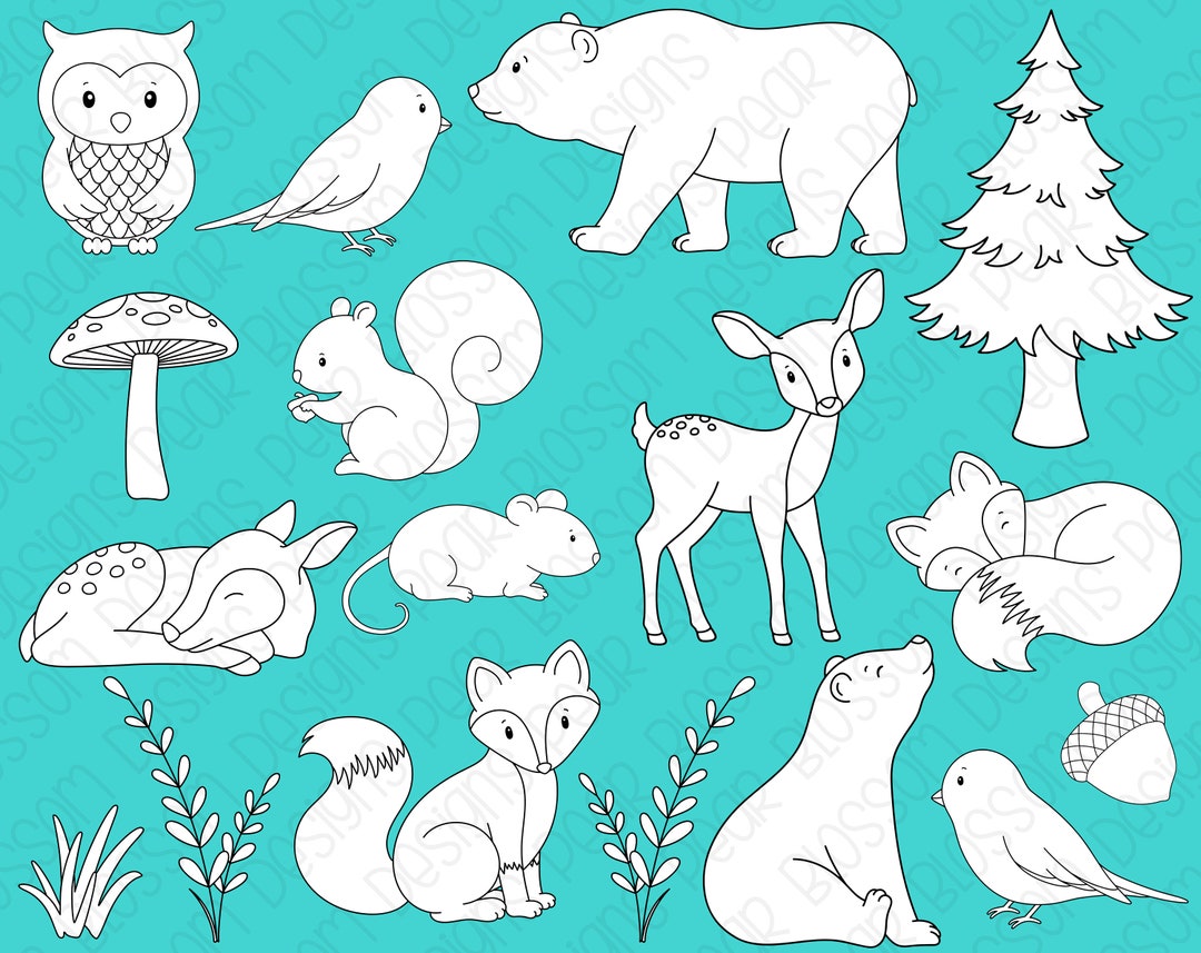 Woodland Animals Digital Stamps, Digistamps, Clipart - Instant Download ...