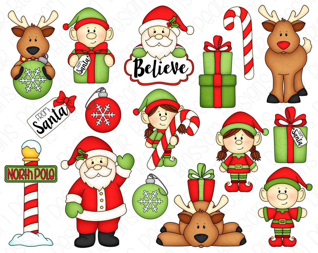 Santa's Helpers Christmas Hand Drawn Digital Clipart Set - Etsy