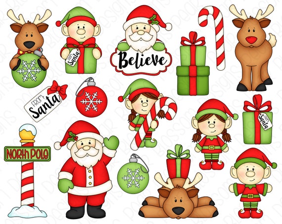 Santa's Helpers Christmas Hand Drawn Digital Clipart Set | Etsy