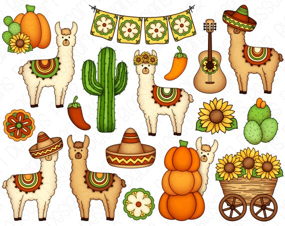 Fall Llamas Hand Drawn Digital Clipart Set of 18 Autumn - Etsy