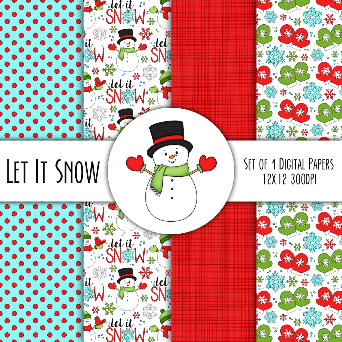 Let It Snow Hand Drawn Digital Paper Mini Pack Set of 4 | Etsy