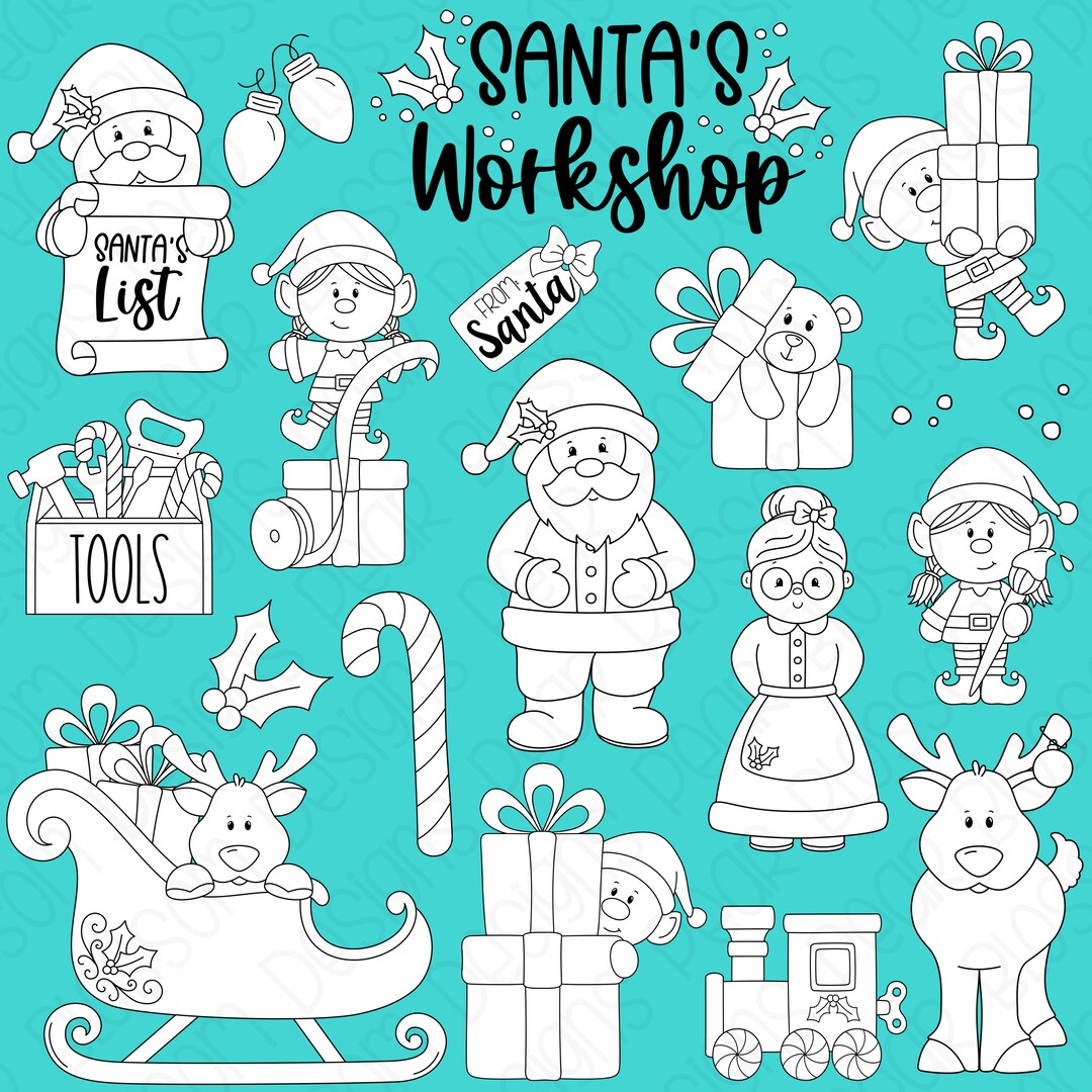 Santa's Workshop Christmas Digital Stamps, Digistamps, Clipart ...