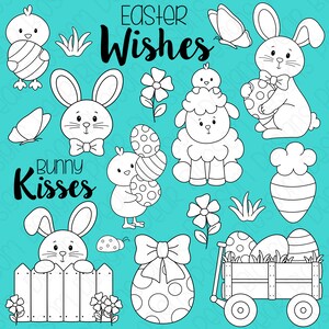 Easter Wishes - Hand Drawn - Digital Stamps, Digistamps, Clipart ...