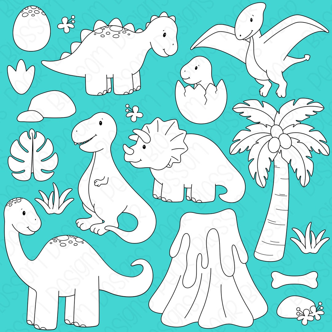 Dinosaurs - Digital Stamps, Digistamps, Clipart - Instant Download ...