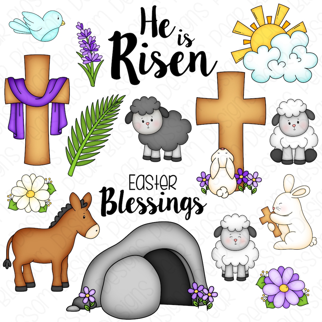 He is Risen Easter Clipart Set - Hand Drawn Digital Clipart - Item ...