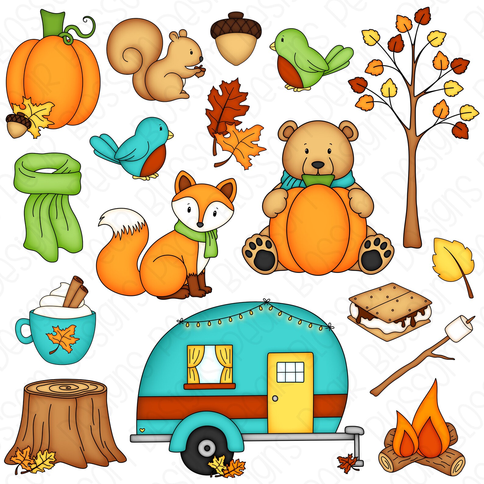 Fall Camping Clipart Set Hand Drawn Digital Clipart Fall - Etsy