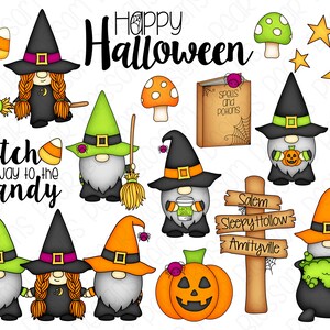 Halloween Gnome Witches Clipart Set - Hand Drawn Digital Clipart ...