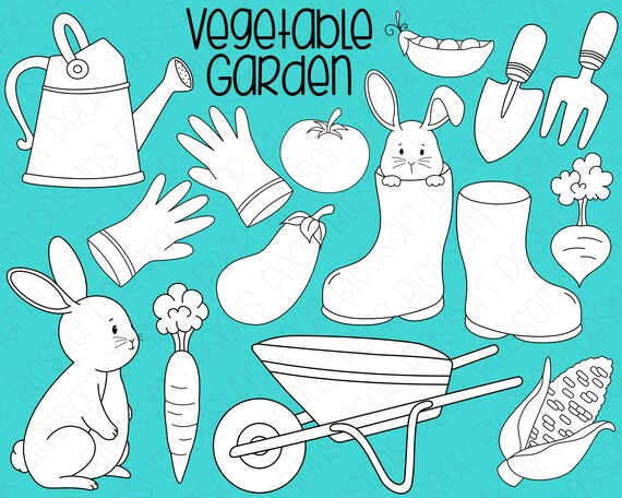 Vegetable Garden Digital Stamps Digistamps Clipart Instant | Etsy