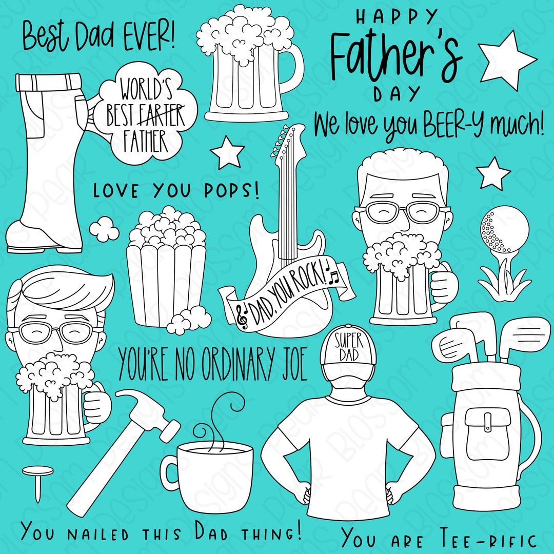 Father's Day Digital Stamps, Digistamps, Clipart - Instant Download ...