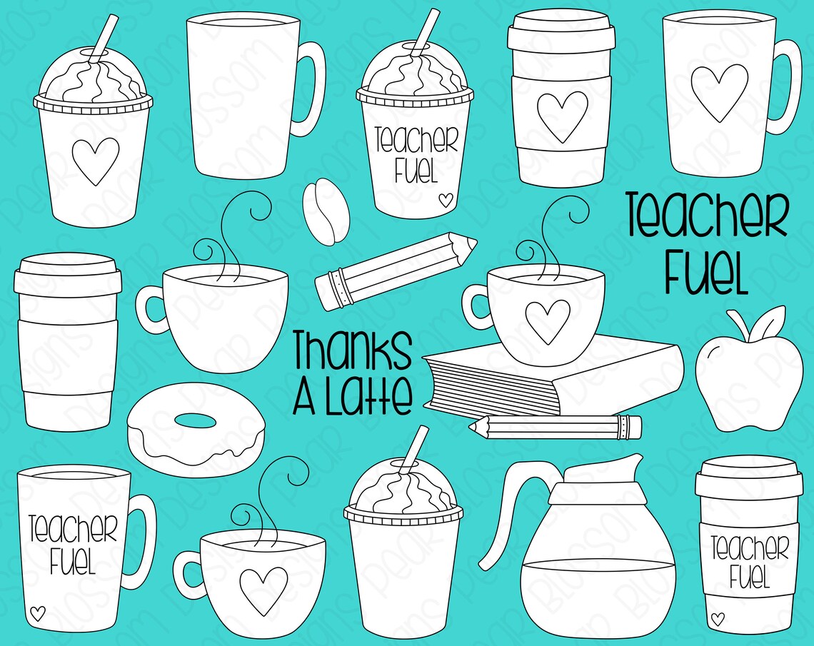 Teacher Fuel Coffee Digital Stamps Digistamps Clipart - Etsy
