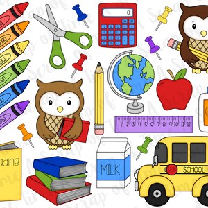 School Days Digital Clipart Set of 25 Crayons School Bus - Etsy