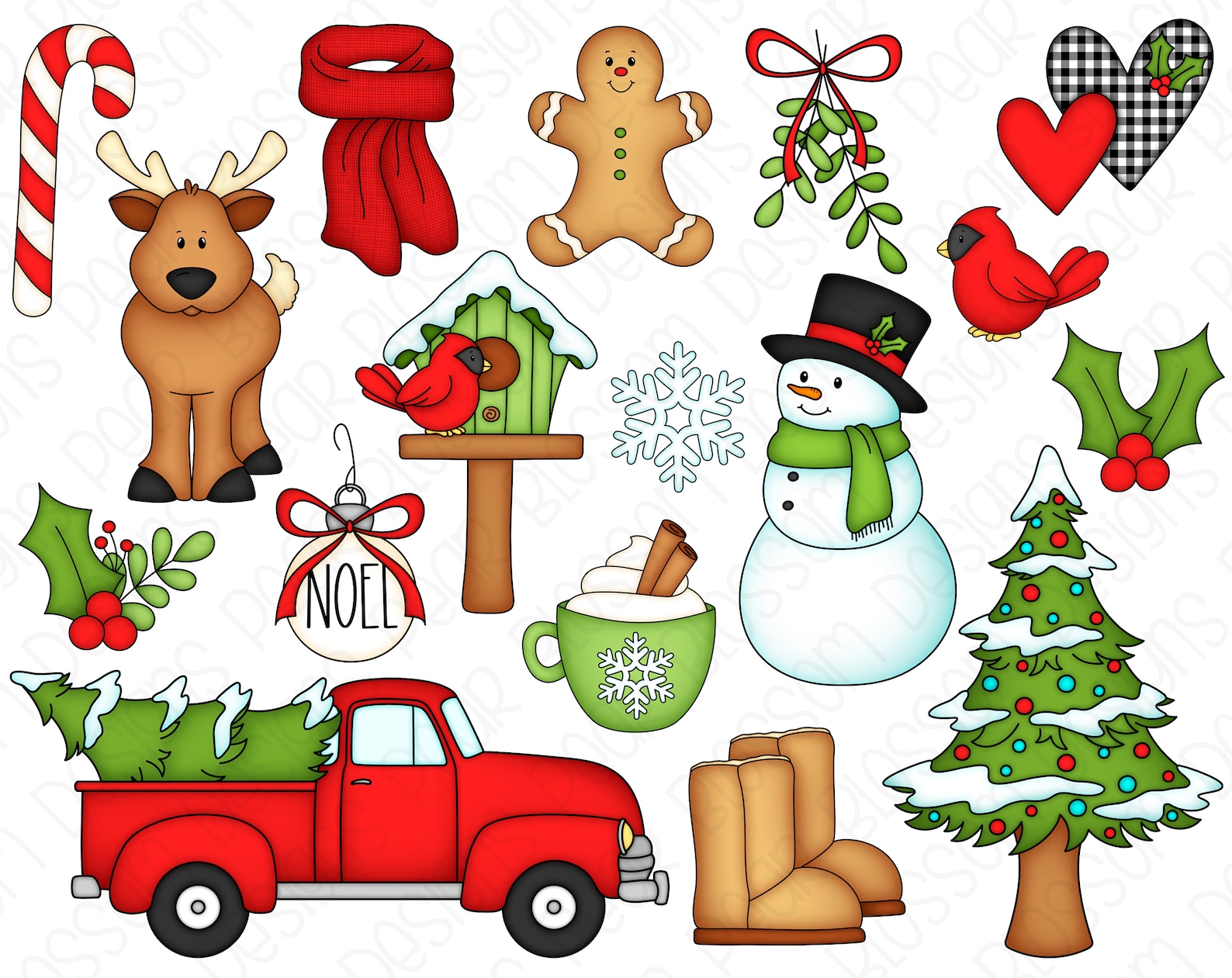 Farmhouse Christmas Hand Drawn Digital Clipart Set of 17 - Etsy