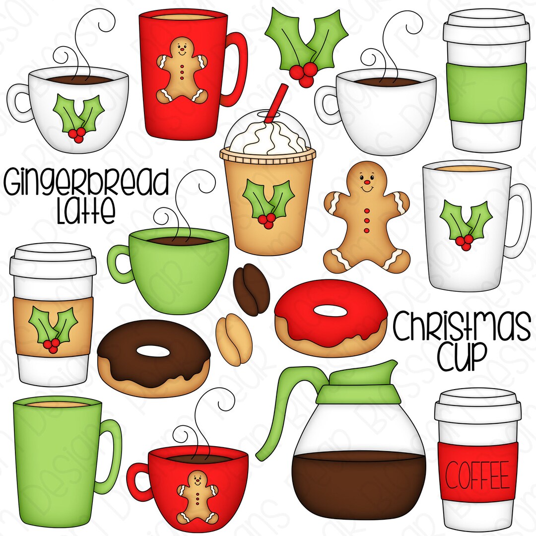 Gingerbread Latte Hand Drawn Digital Clipart - Set of 20 - Coffee ...